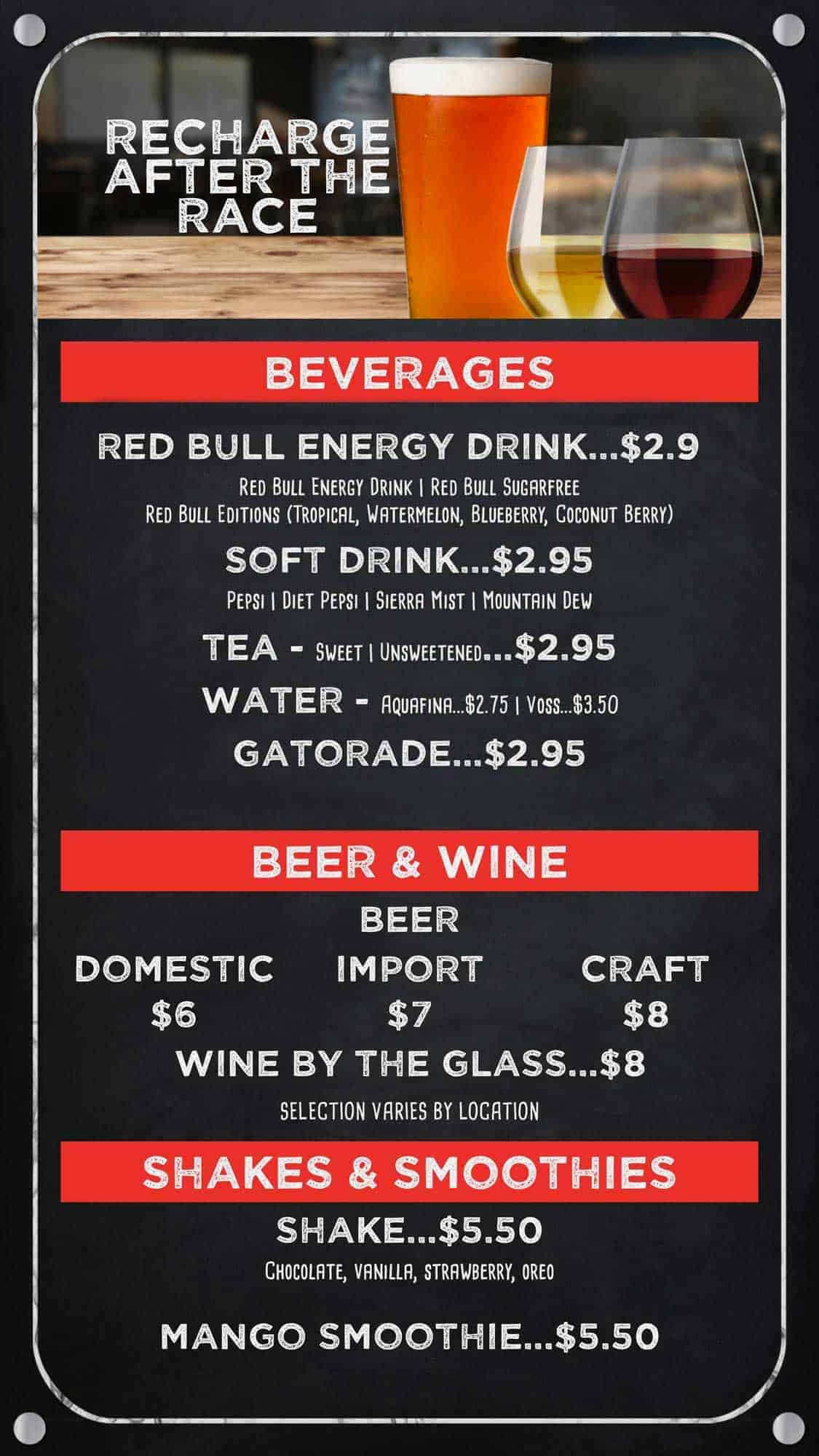 Alcoholic Beverages Menu
